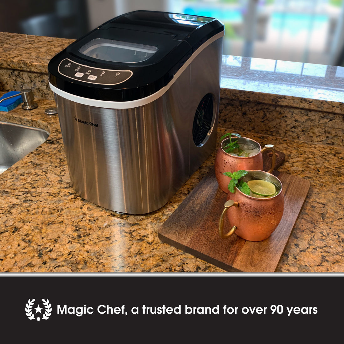 The Magic Chef Countertop Ice Maker can make up to 27 lbs. of ice per ...