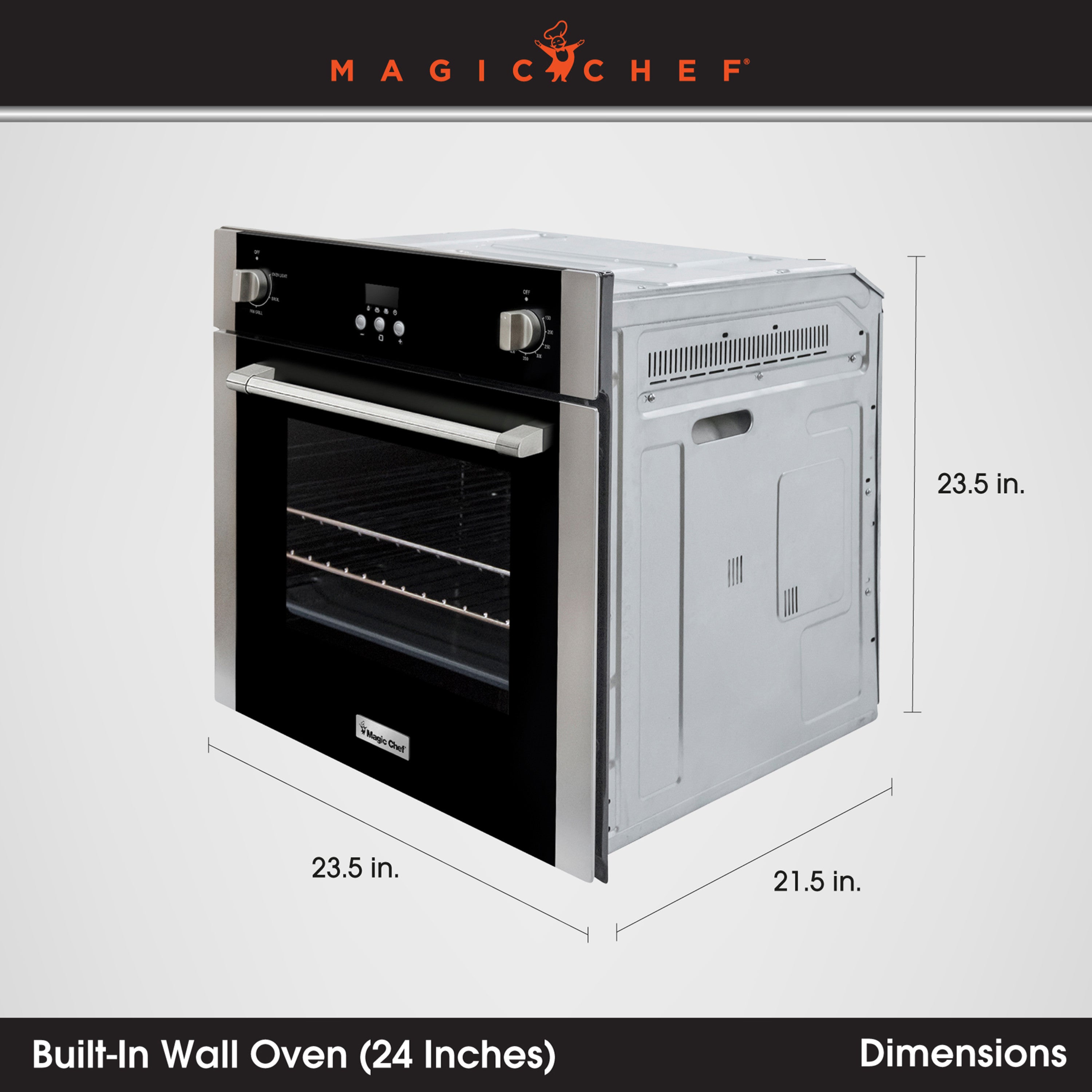The Magic Chef 24-Inch Built-In Wall Oven has a sleek stainless steel ...