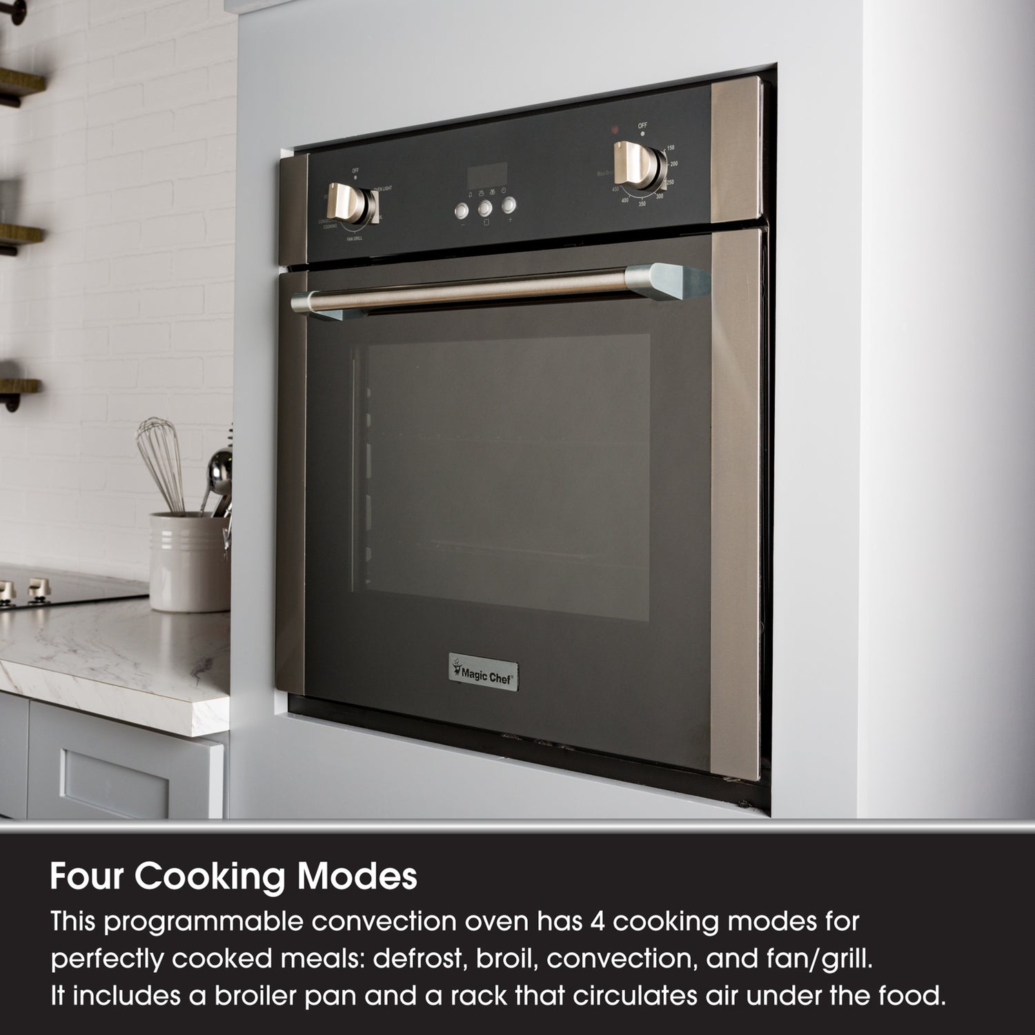 The Magic Chef 24-Inch Built-In Wall Oven has a sleek stainless steel ...